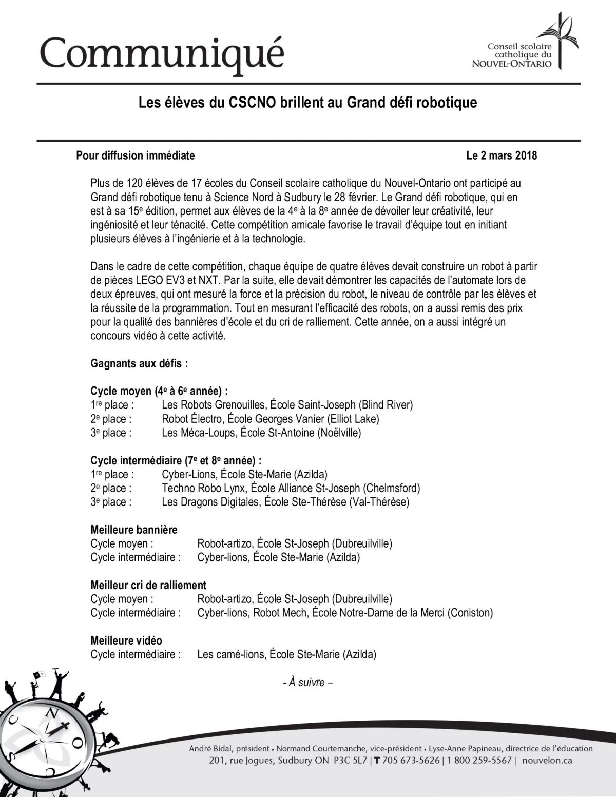 Les élèves du CSCNO brillent au Grand défi robotique | Qui fait quoi ...